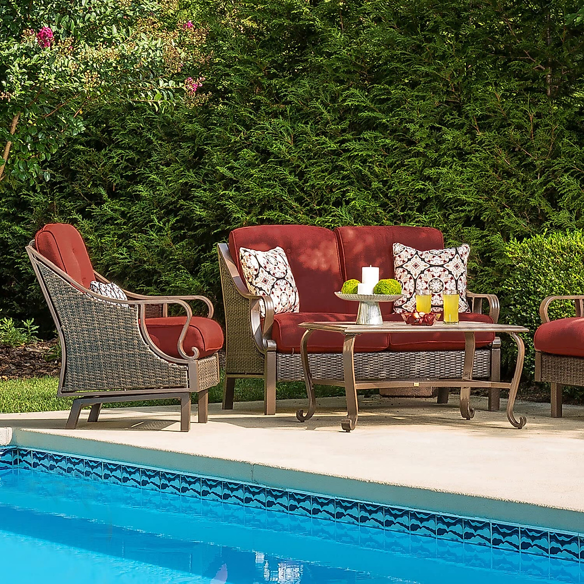 Hanover Medallion Indoor Throw, Set of 2, Decorative and Weather Resistant Red and Black Cushions for Outdoor Furniture and Patio Sets with Premium Quick-Drying Fabric, 2 Pillows, 2 Count