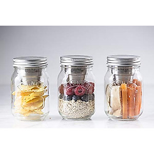 Kilner Snack On The Go Glass Jar Set Stainless Steel Cup Keeps Dry Ingredients Separate from Wet Foods, 17-Fluid Ounces, 0.5L