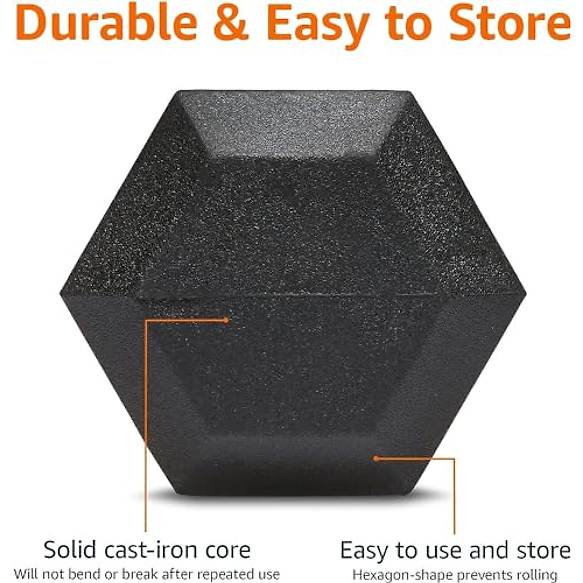 Amazon Basics Rubber Encased Exercise & Fitness Hex Dumbbell, Hand Weight for Strength Training, 15 pounds, Black & Silver