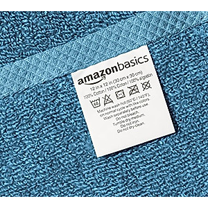 Amazon Basics Cotton Washcloths, Quick-Dry, 12" x 12", 12-Pack, Lake Blue