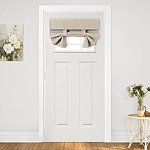 HOMEIDEAS Linen French Door Curtains, Privacy Small Door Window Curtains, 26 X 20 Inch French Door Shades for Front Door, Thermal Insulated Door Window Covering Tie Up Shades, Natural, 1 Panel