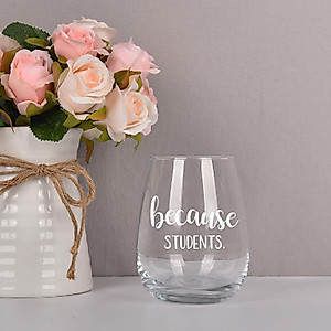 Gtmileo Teacher Gift - Because Students 15 Ounce Funny Stemless Wine Glass for Women and Men - Unique Gifts for School Teacher, Professor - Perfect Teacher Appreciation Gift for Birthday Teachers Day