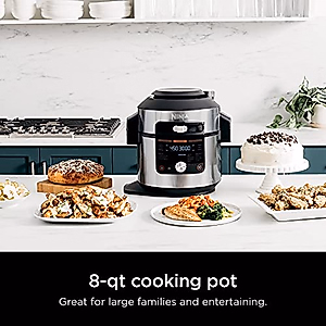 Ninja OL701 Foodi 14-in-1 SMART XL 8 Qt. Pressure Cooker Steam Fryer with SmartLid & Thermometer + Auto-Steam Release, that Air Fries, Proofs & More, 3-Layer Capacity, 5 Qt. Crisp Basket, Silver/Black