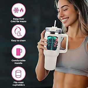 LB LEOBON 40 ounce insulated cup with handle, double-layer vacuum stainless steel material, equipped with straw, can keep warm or maintain cold drinks Neone Poppe Skeletons 2 Light pink