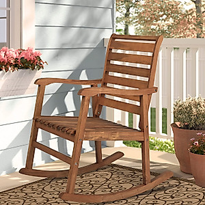 JONATHAN Y RCK101A Carey Modern Slat-Back 300-Lbs Support Acacia Wood Patio Outdoor Rocking Chair for Garden, Lawn, Backyard, Pool, Deck, Beach, Firepit, Teak