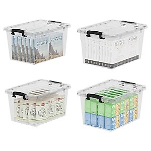 Cetomo 18Qt*4 Plastic Storage Bins, Storage Box, 4 Pack, Organizing Container with Durable Lids and Secure Latching Buckles, Stackable and Nestable, Clear with Black Buckle