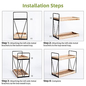 Bathroom Counter Shelf Organzier Vanity Organziers and Storage,2 Tier Bathroom Organizer Countertop Vanity Rack Orgnizer Trays for Bathroom, Cosmetic Holder Wood Shelf for Sink Kitchen Spice Rack
