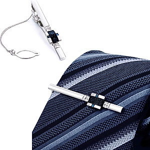 BagTu Starry sky Cufflinks and Tie Clip Set with Gift Box and Greeting Card, Galaxy Dark Blue Cufflinks and Tie Clip Gift Set for Men