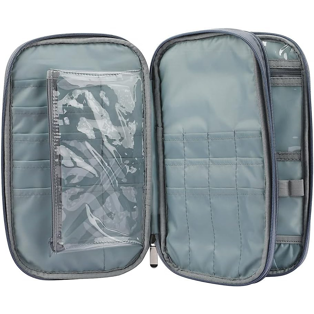 Katech Empty Knitting Needles Case Portable Travel Crochet Hooks Case Zipper Storage Bag Organizer with Transparent Pocket and Holder Slots for Carrying Knitting Needles and Crochet Accessories (Grey)