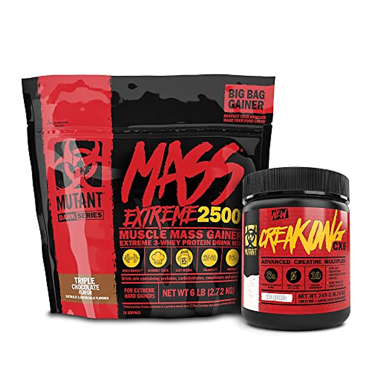 Mutant Mass Extreme Gainer 6lb Triple Chocolate and Creakong CX8 249 g Bundle