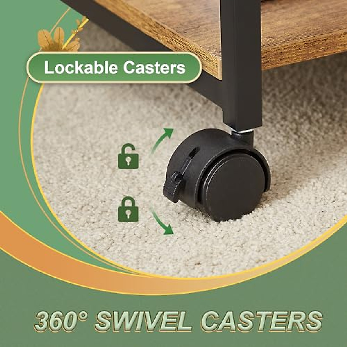 VECELO Mobile File Cabinet, Rolling Printer Shelf with Handle, Fabric Vertical Filing Cabinet fits Letter Size, Sturdy Steel Frame for Home Office, Brown