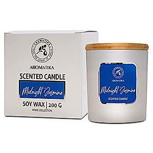 Scented Candle Midnight Jasmine - Soywax Candle with Essential Oil - Glass Candle Gift - Aromatherapy Candle - Up to 45 Hours Burn Time - Soy Wax Candles - Home Scented Candles