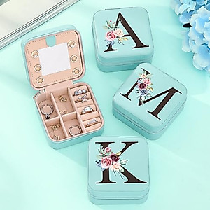 Yogeaw Small Travel Jewelry Holder Organizer - A Initial Mini Jewelry Box | Travel Essentials Case for Women Girl | Personalized Blue Jewelry Case | Christmas Back to School Graduation Birthday Gifts