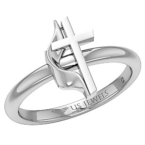 US Jewels Ladies 925 Sterling Silver Methodist Cross Ring, Size 5