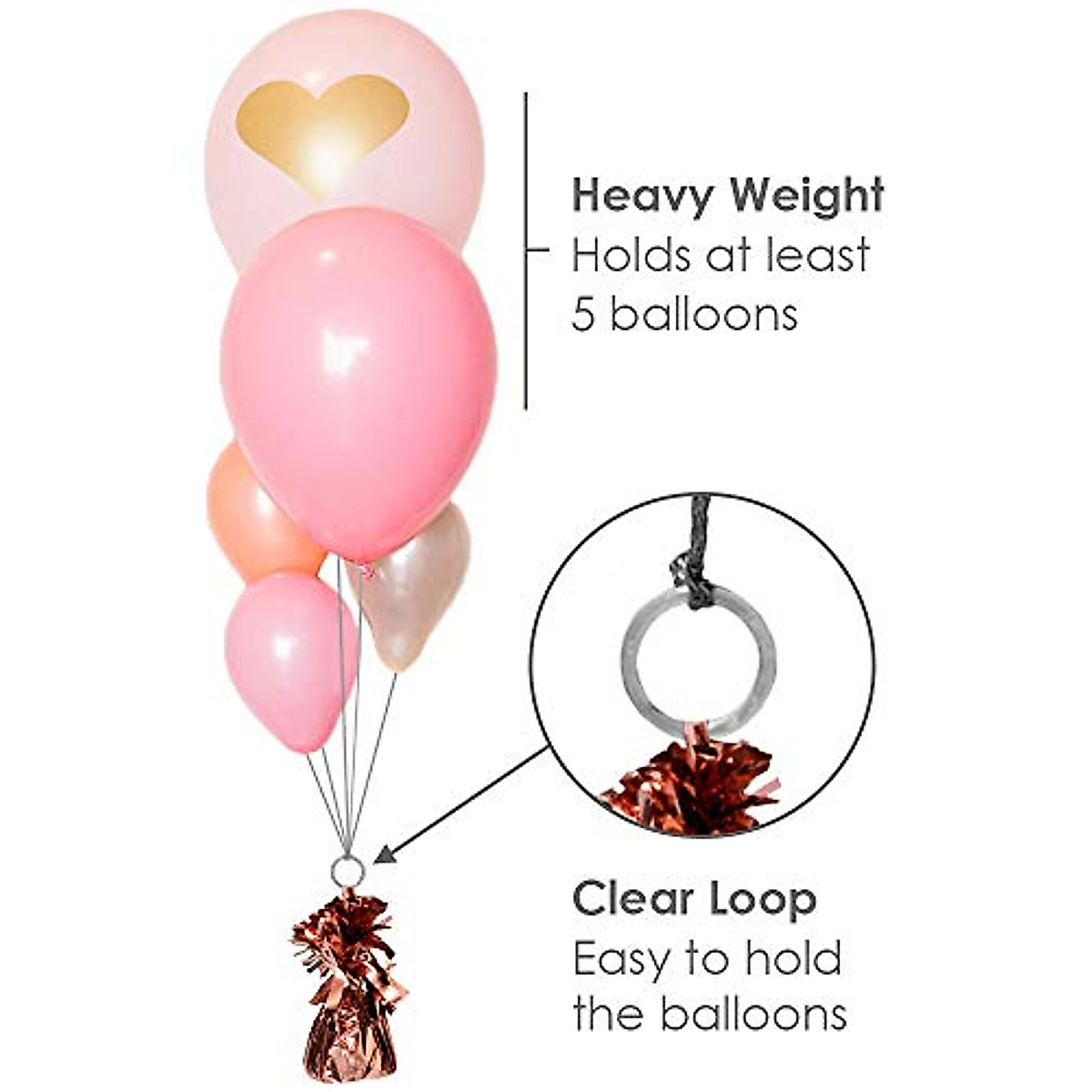 UNIQOOO 12Pcs Metallic Rose Gold Heavy Solid Balloon Weights Pack Holder, Table Centerpiece DIY Décor For Christmas Thanksgiving Birthday Party Favors, Wedding Baby Shower, Large 5 OZ 140 G. 5.5 Inch