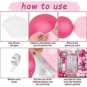 Hot Pink Silver Balloon Arch Kit, Silver Disco Ball Foil Curtains and Explosion Star Foil Balloon for Girl's 15/16/30th Birthday Princess 2024 Graduation Decorations