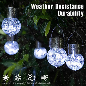 10-Pack Hanging Solar Lights Outdoor, Solar Powered Cracked Glass Ball Light, Decorative Globe Lighting Outdoor Waterproof with Handle for Garden, Tree, Holiday Decoration, Cool White