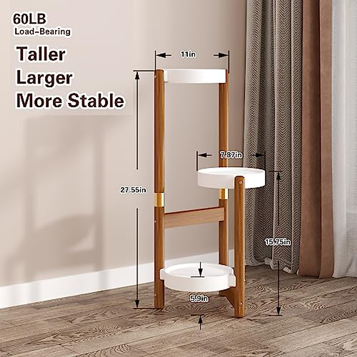 OERGKE Plant Stand Indoor Outdoor, 3 Tier Tall Wood Plant Shelf for Multiple Plants, Tiered Flower Pot Shelves Plant Holder for Patio Garden Corner Balcony Living Room Boho Deco (Walnut)