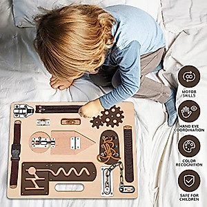 Montessori Busy Board for Toddlers, Wooden Sensory Toys, Preschool Learning Activities for Fine Motor Skills Travel Toy, Basic Life Skills Educational Gifts for 1 2 3 4 Years Old Kids Boys Girls