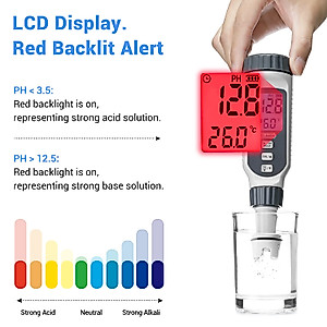 Dr.meter Digital Water pH Meter, 0.01 Resolution High Accuracy PH Testing Pen with Backlit and Data Hold, 0-14pH Measurement Range Water Quality Tester for Hydroponics, Pool, Aquarium, Brewing
