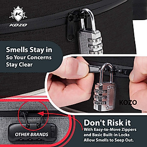 Portable Food Lunchbox Storage Bag with Combination Lock – Insulated Bag with Tightly Locking Zippers and 7 Layers of Carbon-Woven Fabric, Durable Bag by Kozo, 4.9 x 6.7 x 8.7 In. (Black-Bag)