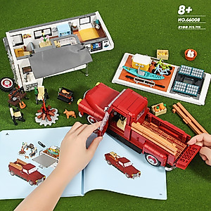 FliCineCrt Car Building Block, 2-in-1 Camper Van Building and Farm Pickup Truck Building Set Toy forAdult and Teens, Retro Rvs Building Block Kit Set, 2188pcs