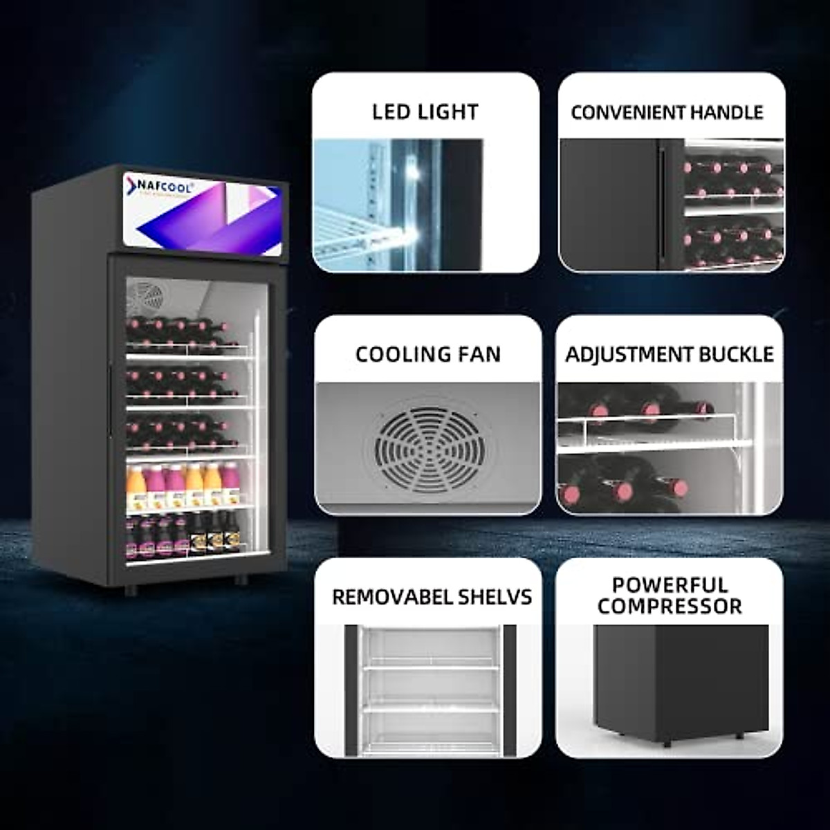 NAFCOOL Sub Zero Commercial Beverage Refrigerator Cooler, 3 Cu Ft Mini Small Undercounter Countertable Refrigerator Drink Display Fridge with Glass Door Home or Sale Used,ETL & NSF Approval, 20" Wide