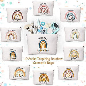 Coume 10 Pcs Rainbow Canvas Makeup Bags Bulk Inspirational Quotes Cosmetic Bags