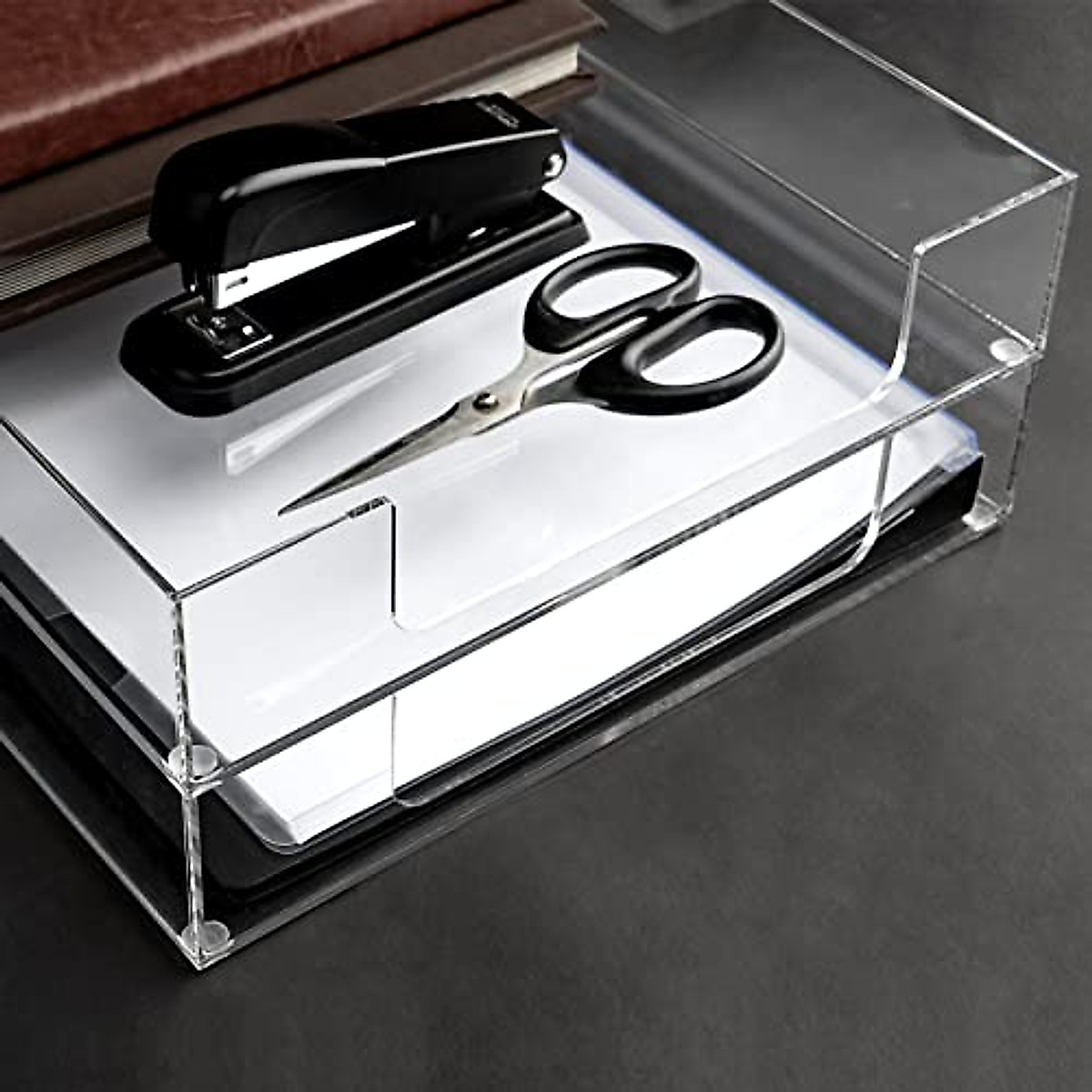 2 Pack Paper Tray Acrylic Desk Organizer Letter Trays Desk Tray Document Tray File Holder Tray Plastic Inbox Tray for Acrylic Desk Accessories-Magazines-Notebooks-Folders-Stationery,Clear Supports