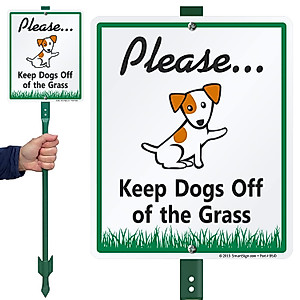 SmartSign 12 x 10 inch “Please Keep Dogs Off The Grass” LawnBoss Yard Sign with 3 foot Stake, 40 mil Laminated Rustproof Aluminum, Multicolor, Set of 1, Made in USA