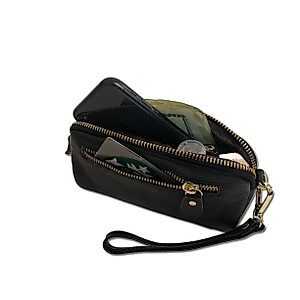 PlanetHawk Women's Genuine Leather Wristlet Clutch Cell Phone Purse, Black