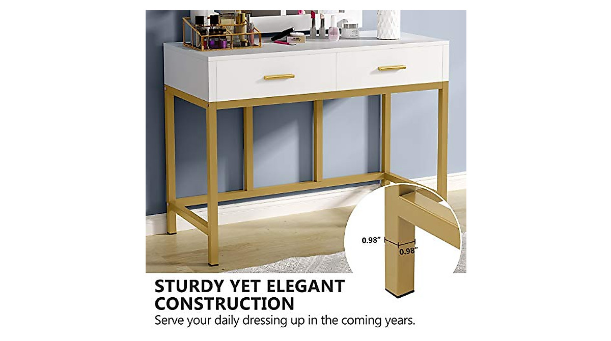 Tribesigns Lighted Vanity Table with Mirror & 2 Drawers | Stylish ...