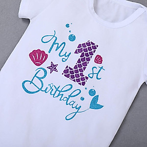 Mermaid 1st Birthday Outfit Baby Girl My First Birthday Cake Smash Photo Shoot Romper Little Shiny Mini Tutu Skirt Headband Wild One Year Old Summer Nautical Ocean Themed Birthday Party Supplies Green