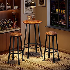 Aiho Bar Table and Chairs Set for 2 with Upholstered Stools, 3 Pieces Pub Table and Chairs, Modern Pub Dining Set for Small Place - Rustic Brown