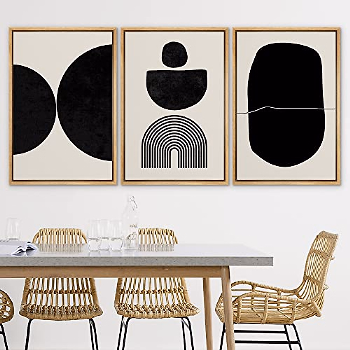 SIGNLEADER Framed Canvas Print Wall Art Set Array of Circles and Semi-Circles Abstract Shapes Illustrations Modern Art Minimalist Black and White for Living Room, Bedroom, Office - 16"x24"x3 NATURAL