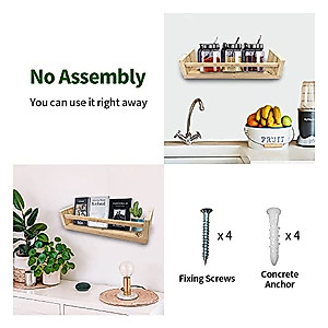 UNITURE Spice Rack Organizer 2pcs, Wall Shelf Wood Decorations for Living Room, Home Decor and Closet Organization