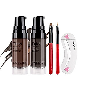 2 Colors Long Lasting Eyebrow Gel Set with Eyebrow Brushes for Waterproof Eyebrow Make Up, Eyebrow Tint Corrector Kit, Intense Brow Color Wax Cream, 2 * 6ml/0.20Fl Oz