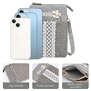 WITERY Small Canvas Cell Phone Purse Wallet- Handmade Cute Cross Body Phone Purse with Adjustable Shoulder Strap, Lightweight Smartphone Pouch Shoulder Bag for Women Teen Girls, Black and Grey 2
