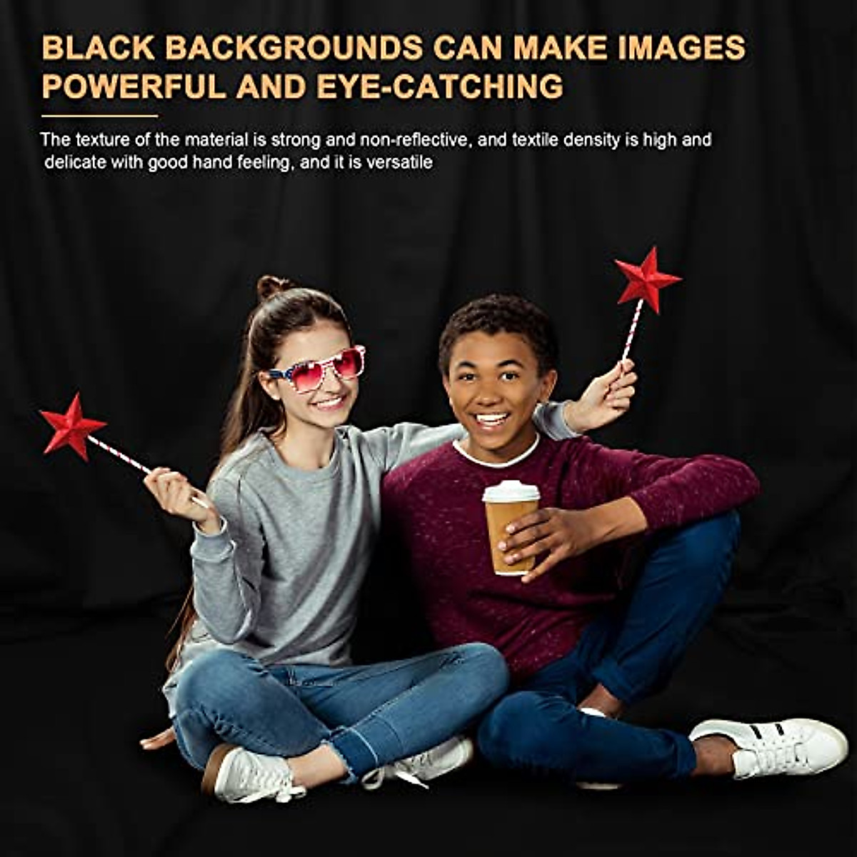 10 x 8 FT Black Backdrop Background for Photography, Chromakey High Density Polyester Fabric Pure Black Photo Backdrop Curtain Screen Collapsible Seamless for Shoot Portraits Party Video Studio
