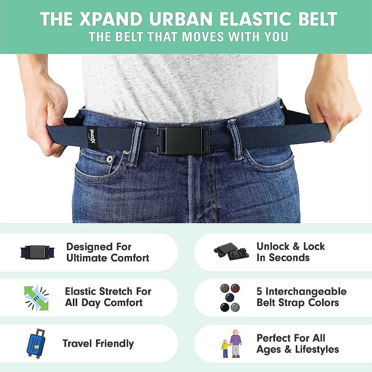 Xpand Urban Belt No-Show Elastic Belt w/Magnetic Quick Release Buckle