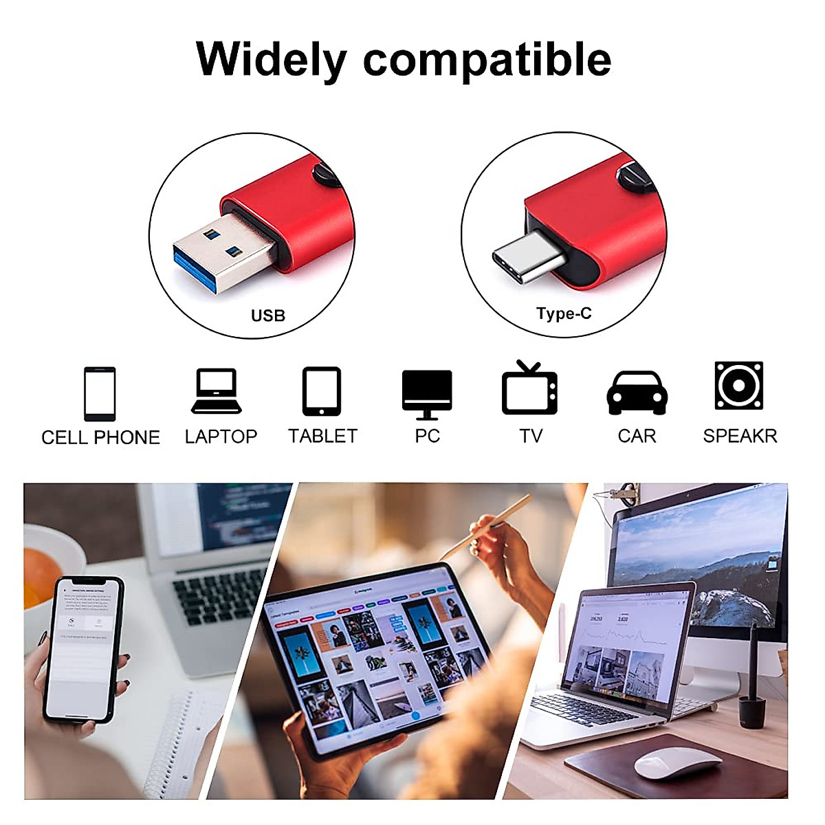 VIERY USB Flash Drive 64G,2-in-1 Dual USB Type -C Memory Stick USB Photo Stick USB 3.0 64gb Thumb Drive for Android Smartphones,Tablets, PC.(64GB)