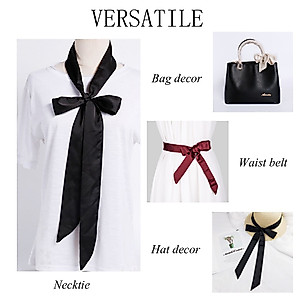 Lujuny Long Thin Chiffon Silk-like Scarf - Skinny Neck Tie Waist Belt for Women Girls, 78.0 inch (BLACK)