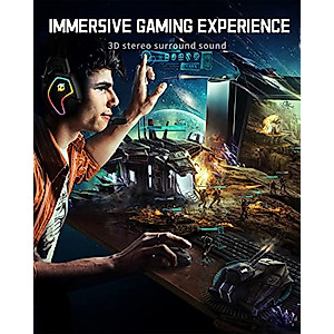 Gaming Headset for Xbox One PS4 PS5 PC Switch, Noise Canceling Headphones with Microphone, 3.5mm Audio Jack, Auto-Adjust Headband, 50mm Drivers, RGB Light, Lightweight Wired Gaming Headphones-Black