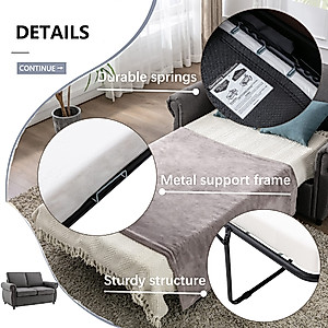 XD Designs 2-in-1 Design Pull Out Sofa Bed, Loveseat Sleeper with 3.1'' Twin Size Memory Mattress, Versatile Couch Beds for Living Room/Small Spaces (Gray)