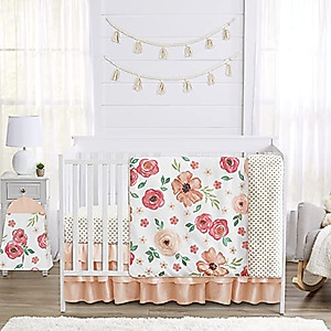 Sweet Jojo Designs Peach, Green and Gold Baby Kid Clothes Laundry Hamper for Watercolor Floral Collection - Pink Rose Flower