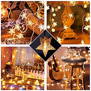 TOFU Star String Lights 43 FT 100 LED Star Fairy Lights for Room Decor, Extendable Waterproof Twinkle Lights with 8 Flashing Modes for Home, Party, Christmas, Wedding, Garden Decoration, Warm White