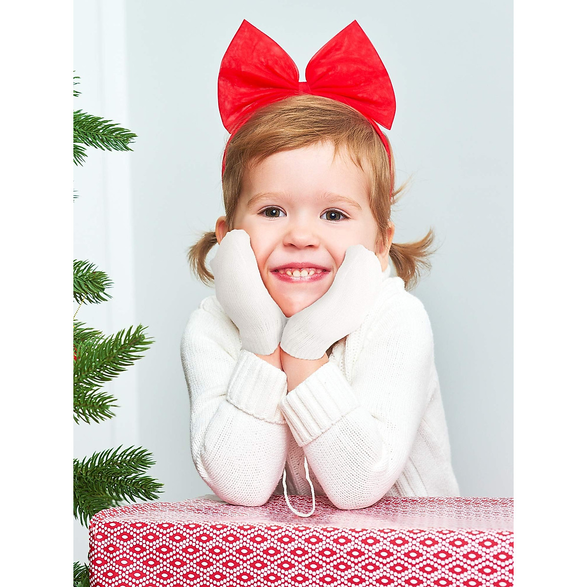 SATINIOR 3 Pairs Toddler Magic Stretch Mittens Full Finger Knit Gloves Kids Winter Warm Mittens (Black, White, Light Grey,Suits for 1-4 Years)