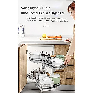 YEKIM Right Turn Blind Corner Pull Out Cabinet, 2 Tier Soft Close Swing Tray, Corner Swivel Cabinet Organizer, for 860Mm Cabinets,Right