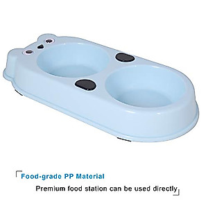 UPSKY Double Dog Cat Bowls Double Premium Stainless Steel Pet Bowls with Cute Modeling Pet Food Water Feeder (Blue)