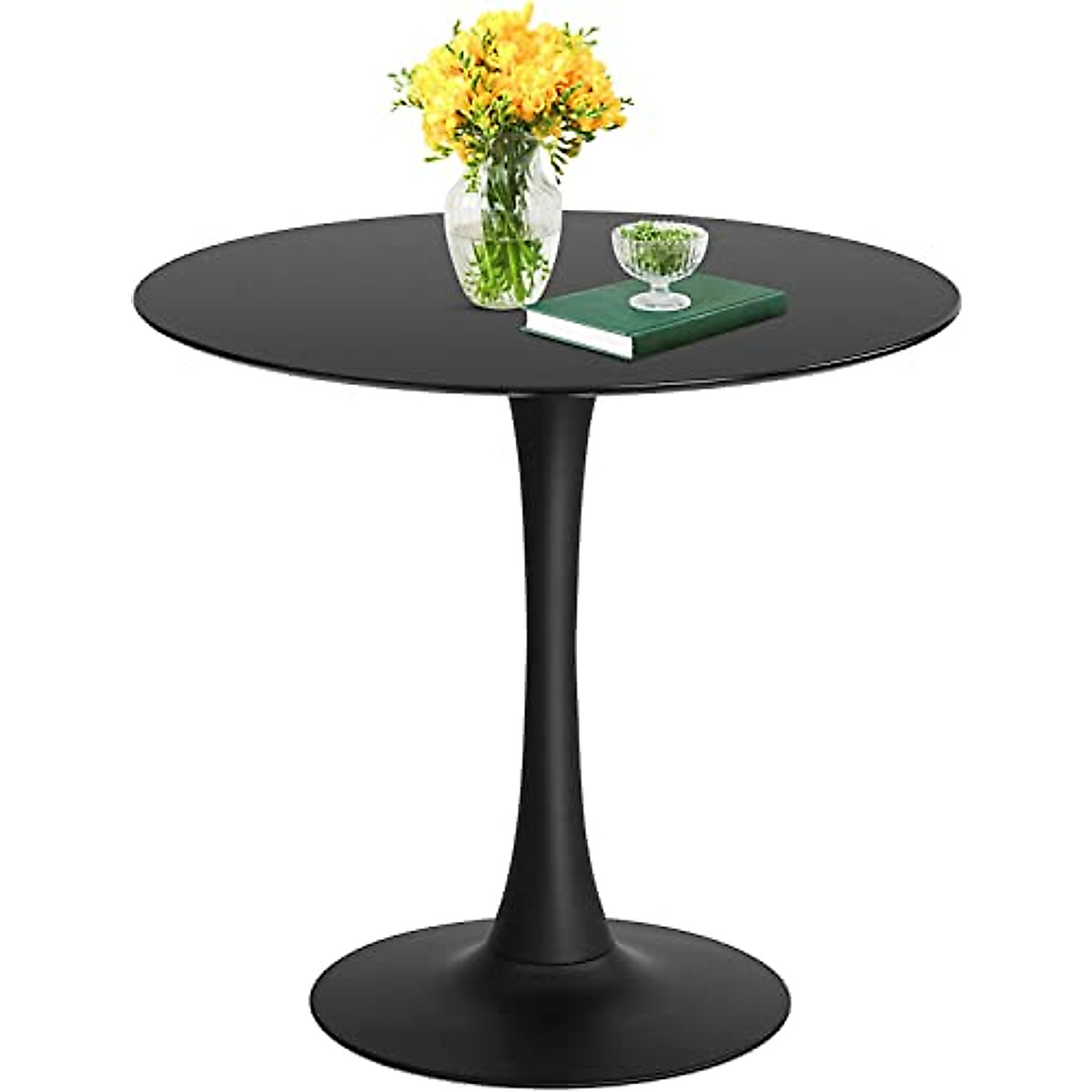 Tomile 32" Tulip Style Dining Table Plywood Round Kithen Dining Table Mid-Century Modern Round top Coffee Table with Metal Pedestal Base (Tulip Black Table)